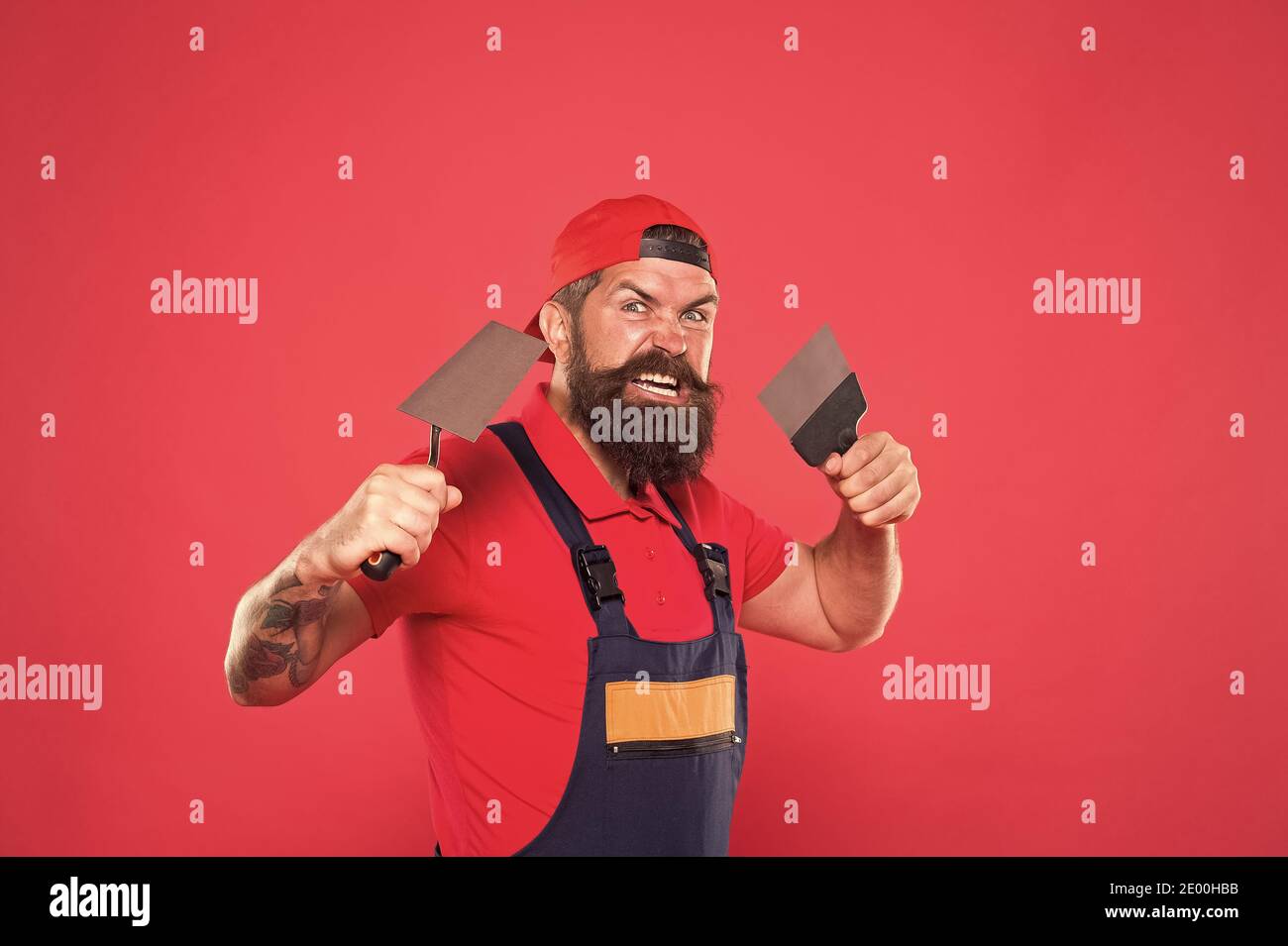 ready to fight. angry man wear engineer uniform. nature bearded worker ...