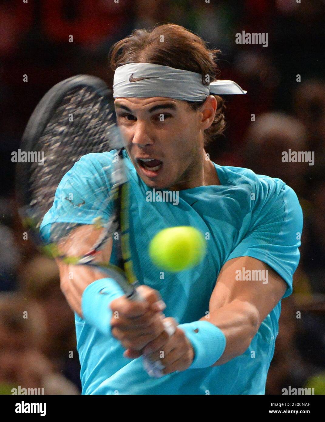 Spain's Rafael Nadal playing in the second round of the BNP Paribas ...
