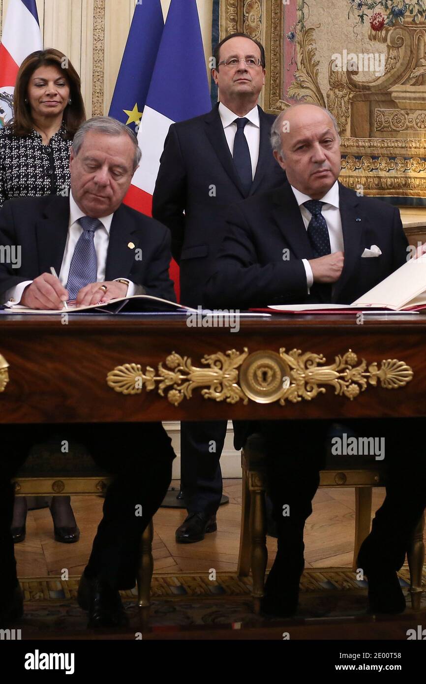 French Foreign Minister Laurent Fabius and his Costa Rican counterpart ...