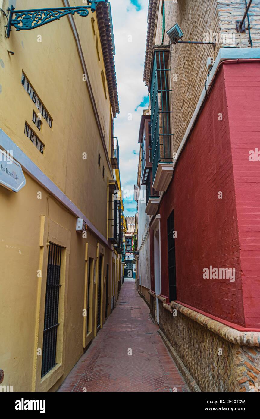Colorful facades house of the old city center of Seville Stock Photo ...