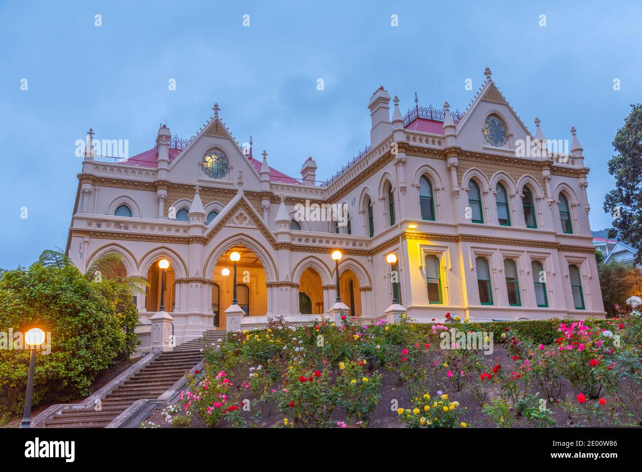 Sunset view of Parliamentary Library in Wellington, New Zealand Stock ...