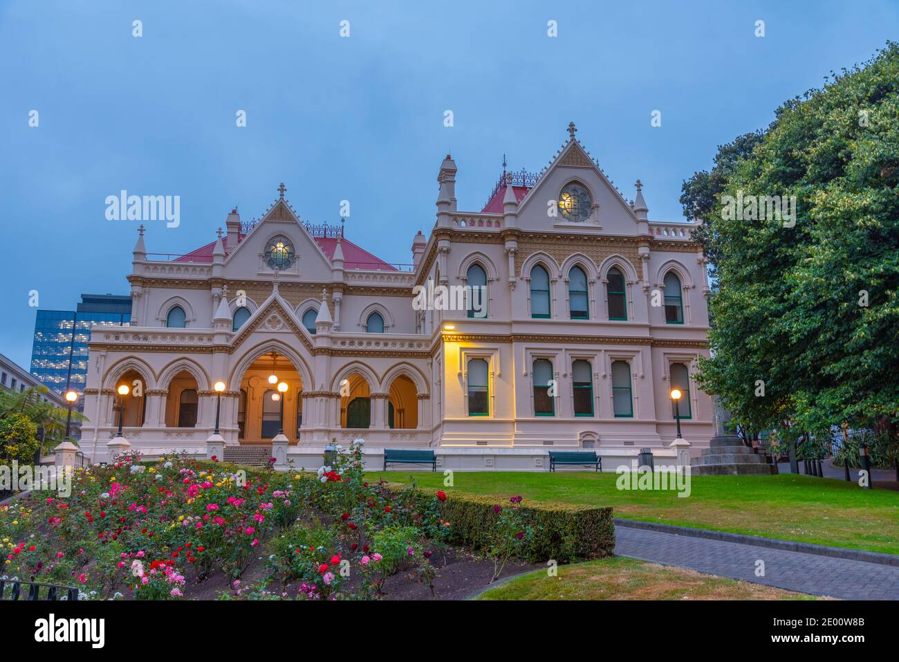 Sunset view of Parliamentary Library in Wellington, New Zealand Stock ...