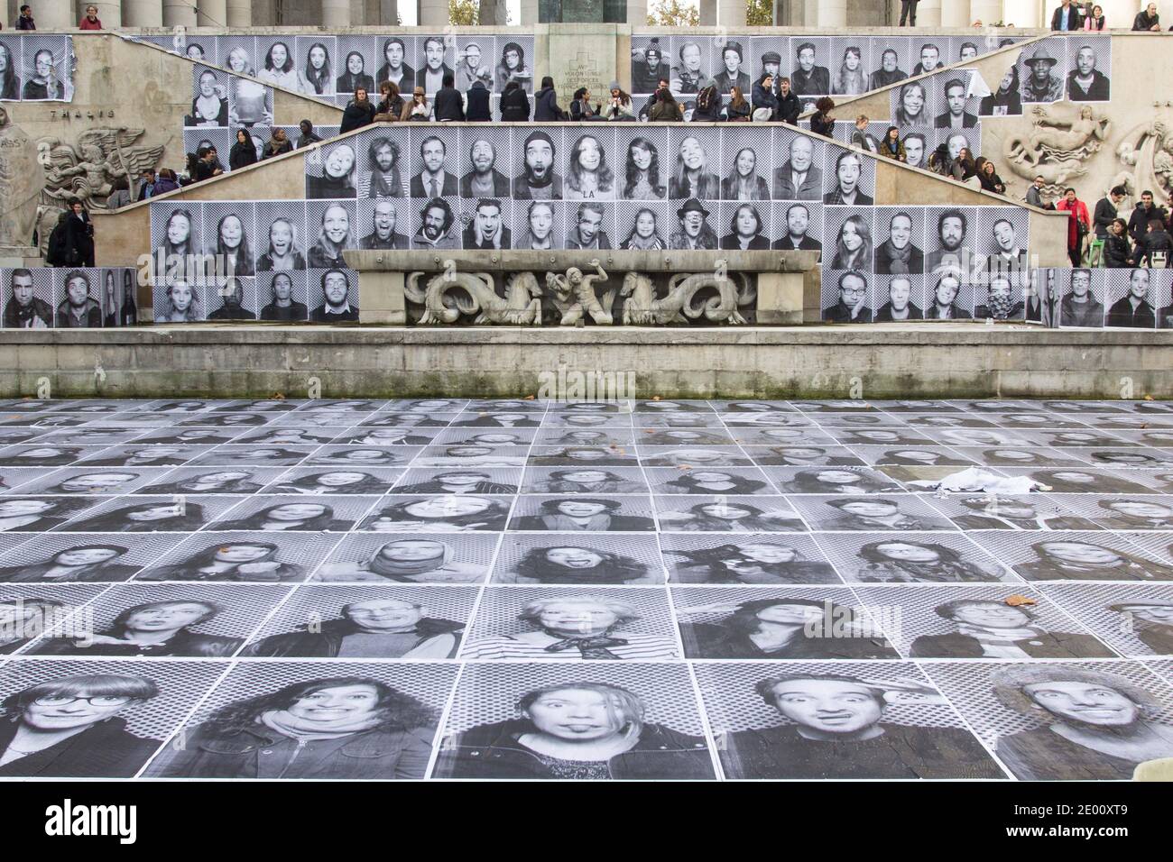 A view of the french artist JR public art installation at the Palais de ...