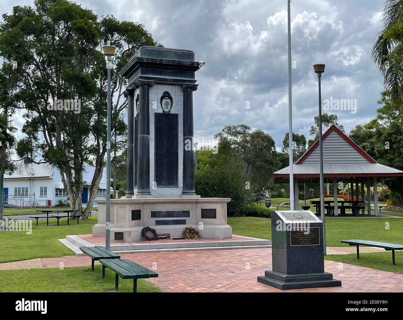 View of the war memorial built in 1921 in the rural town of Esk ...