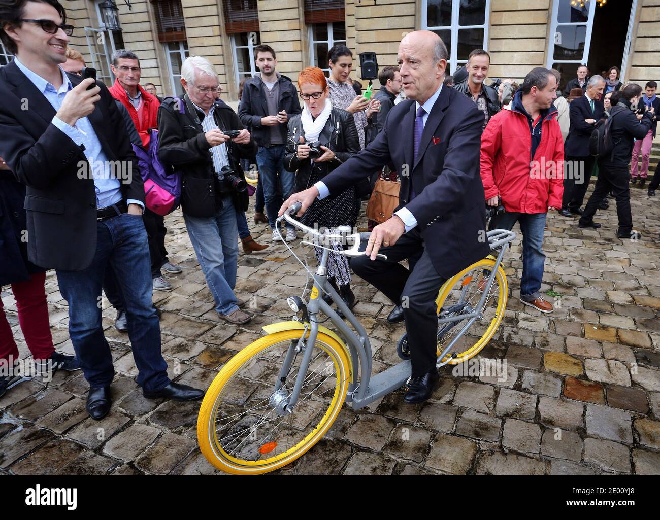French designer Philippe Starck and Mayor of Bordeaux Alain Juppe take ...