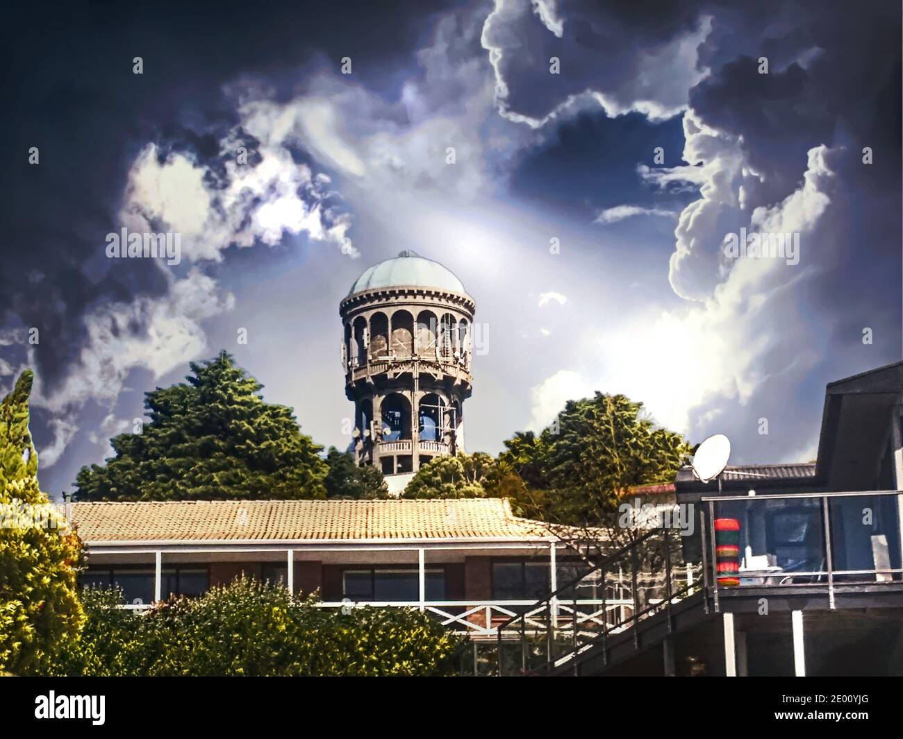 Whanganui Water Tower with lightning, digital artwork Stock Photo - Alamy