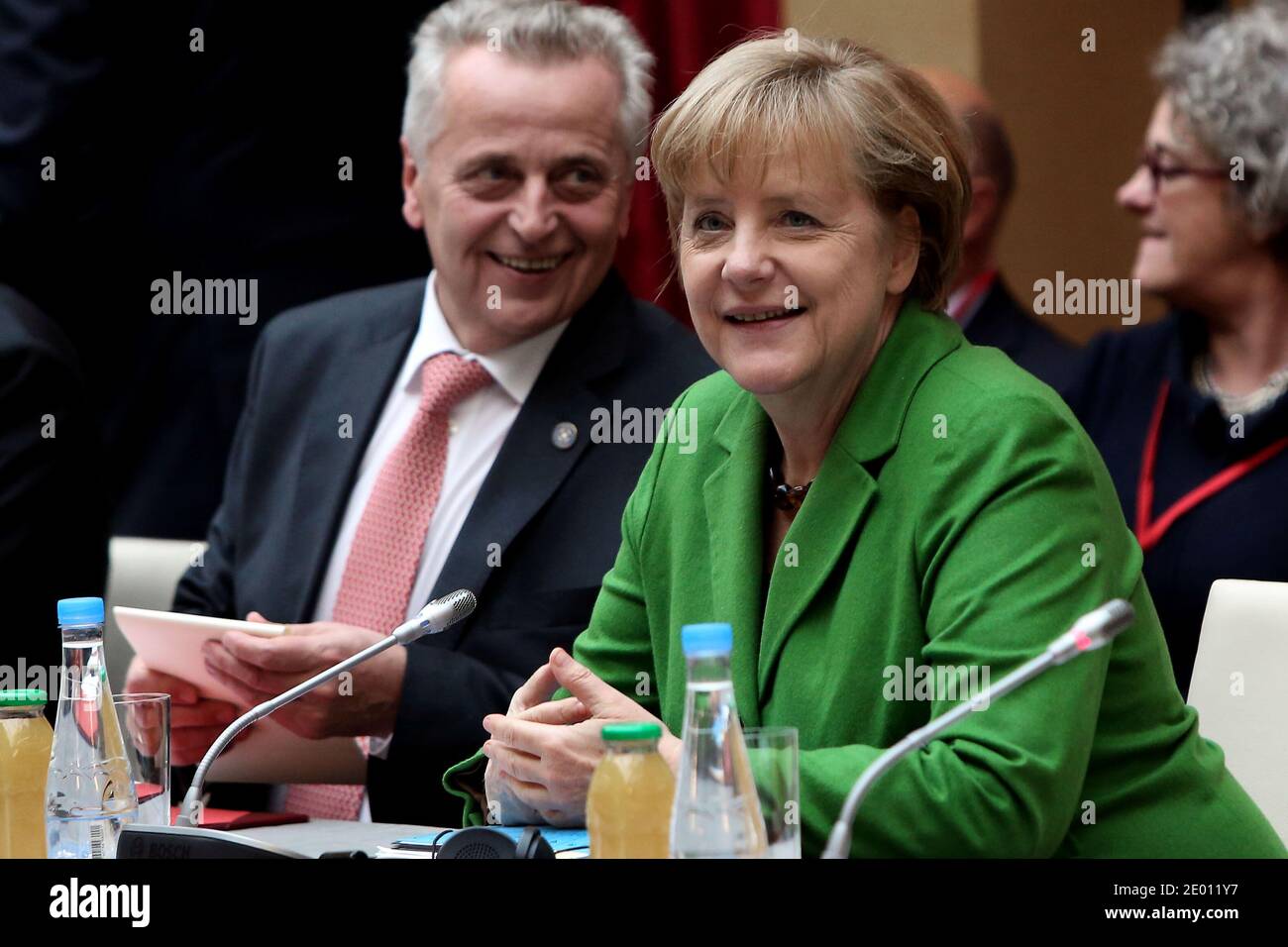 German Chancellor Angela Merkel attends a meeting on youth unemployment ...