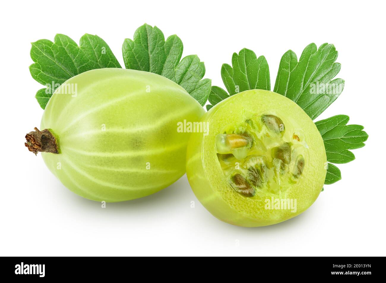 Green gooseberry with half isolated on white background with clipping ...