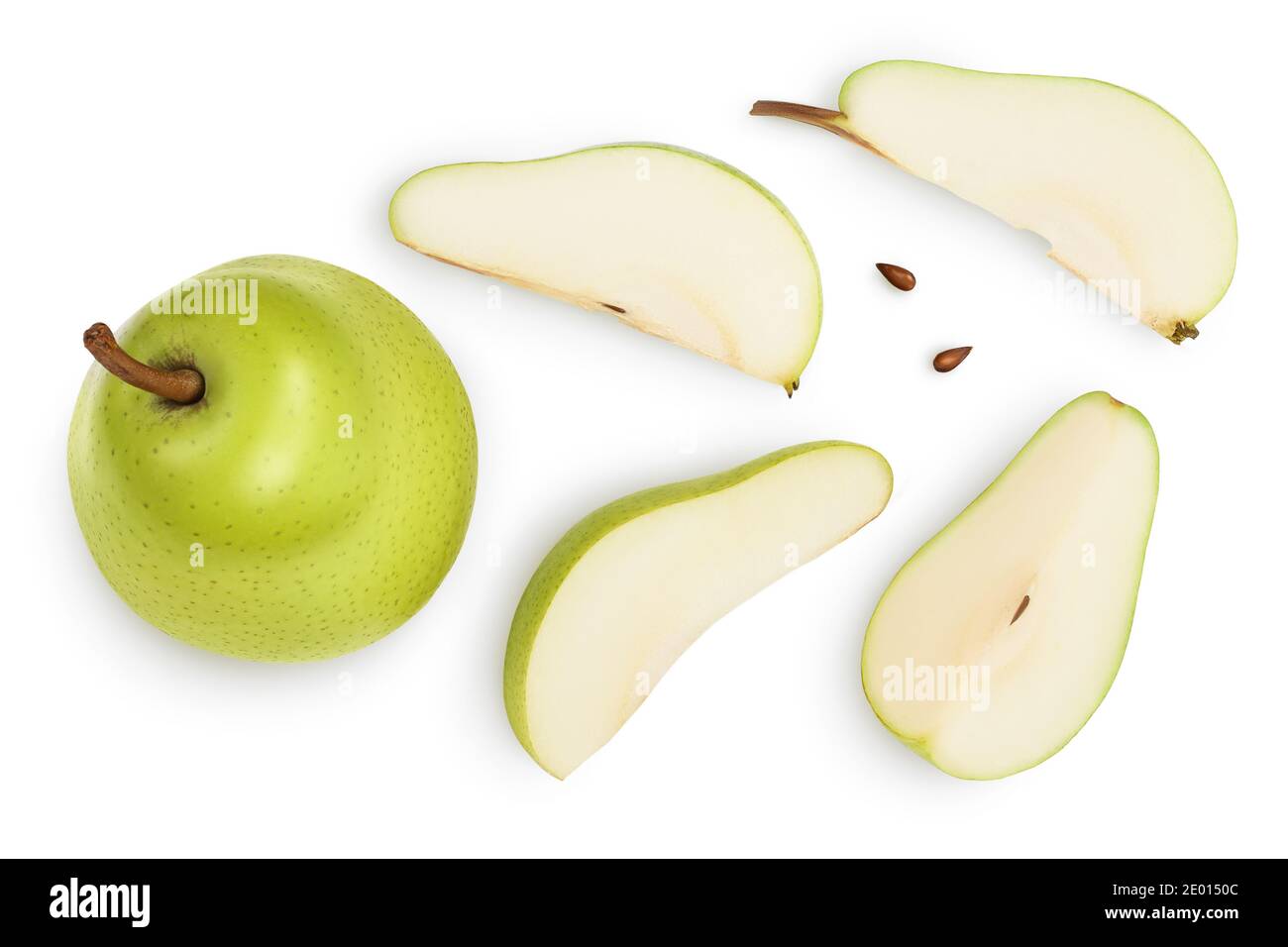 Green pear fruit with slices isolated on white background with clipping ...