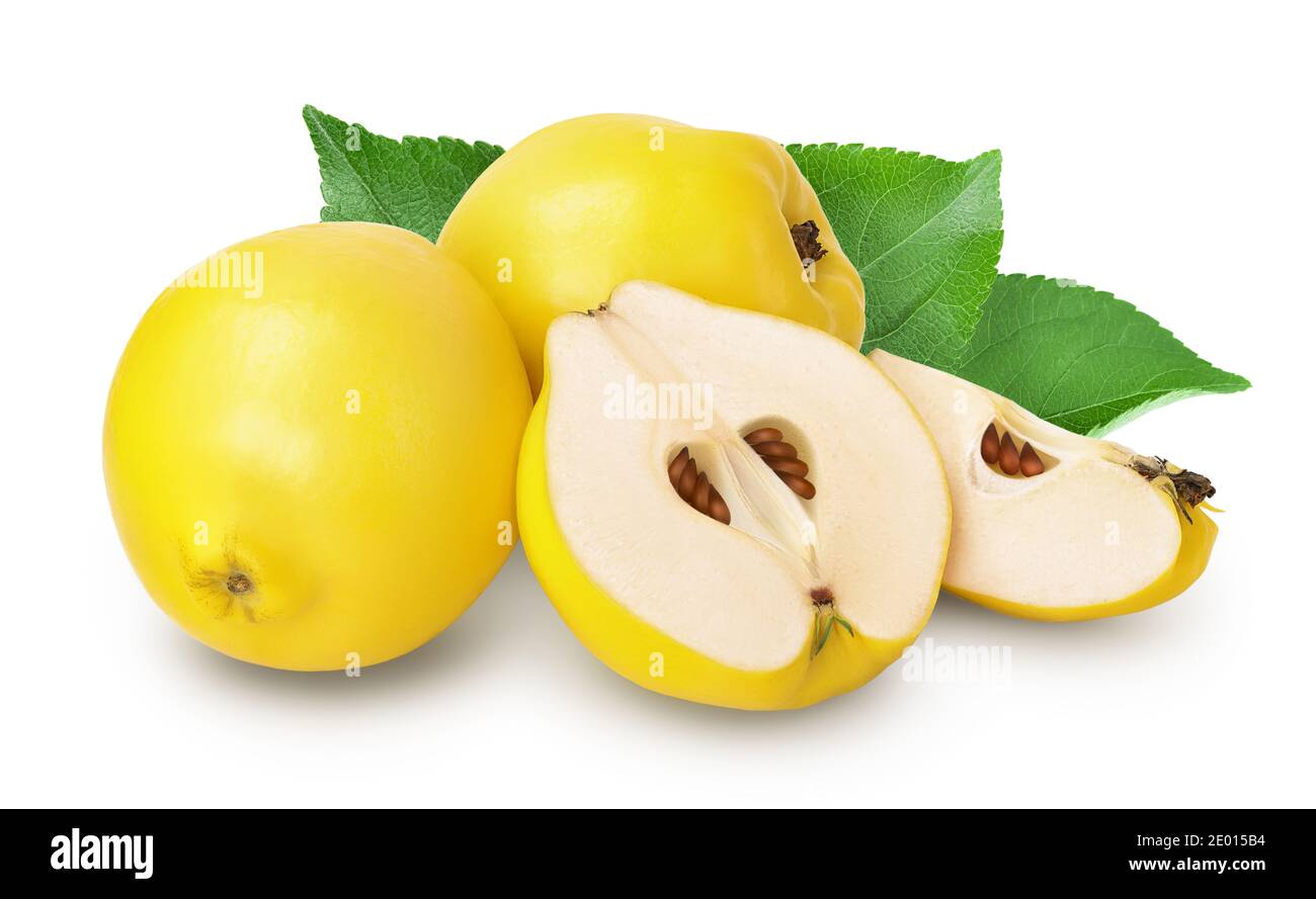 Fresh quince with half isolated on the white background with clipping ...