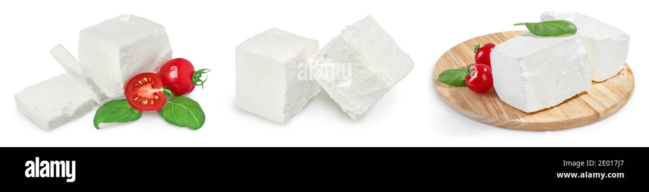 Feta cheese isolated on white background. With full depth of field. Set ...