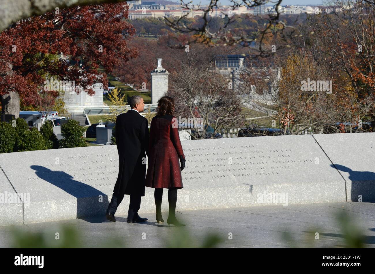 President Barack Obama and First Lady Michelle Obama looks at quotes ...