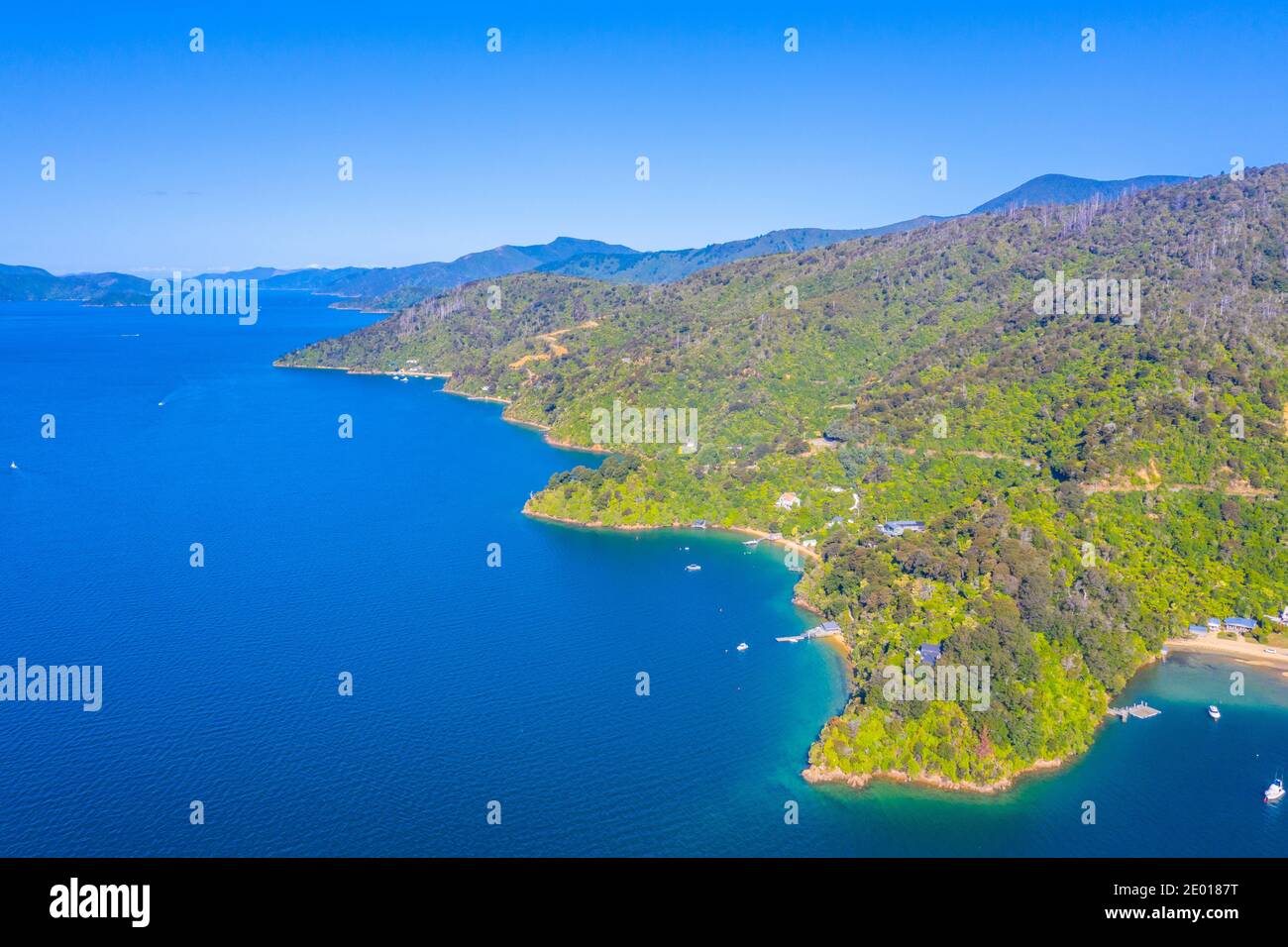 Grove arm of Queen Charlotte sound at South Island of New Zeland Stock ...