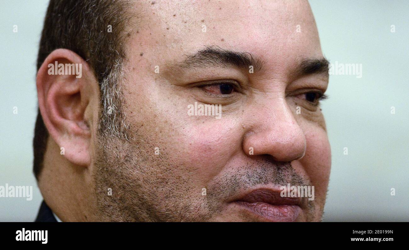 King Mohammed VI of Morocco looks on during a bilateral meeting with ...