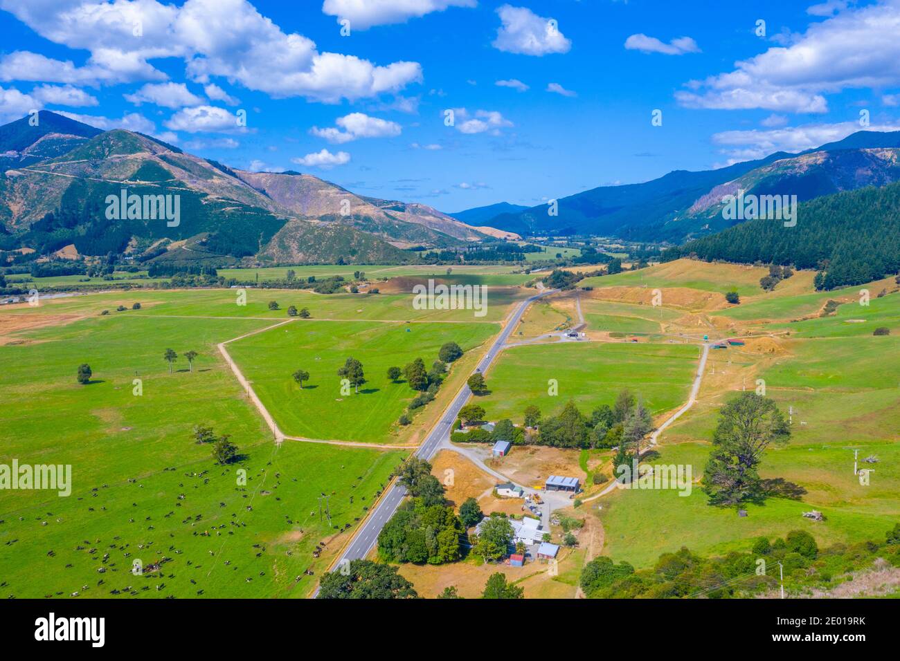 Aerial view of rural landscape of South Island in New Zealand Stock ...