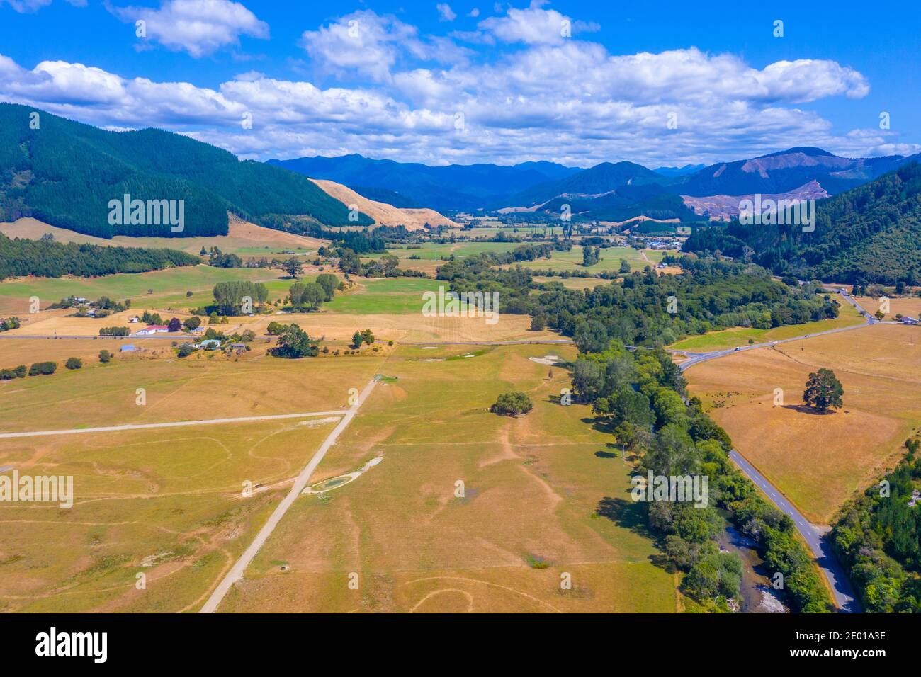 Aerial view of rural landscape of South Island in New Zealand Stock ...