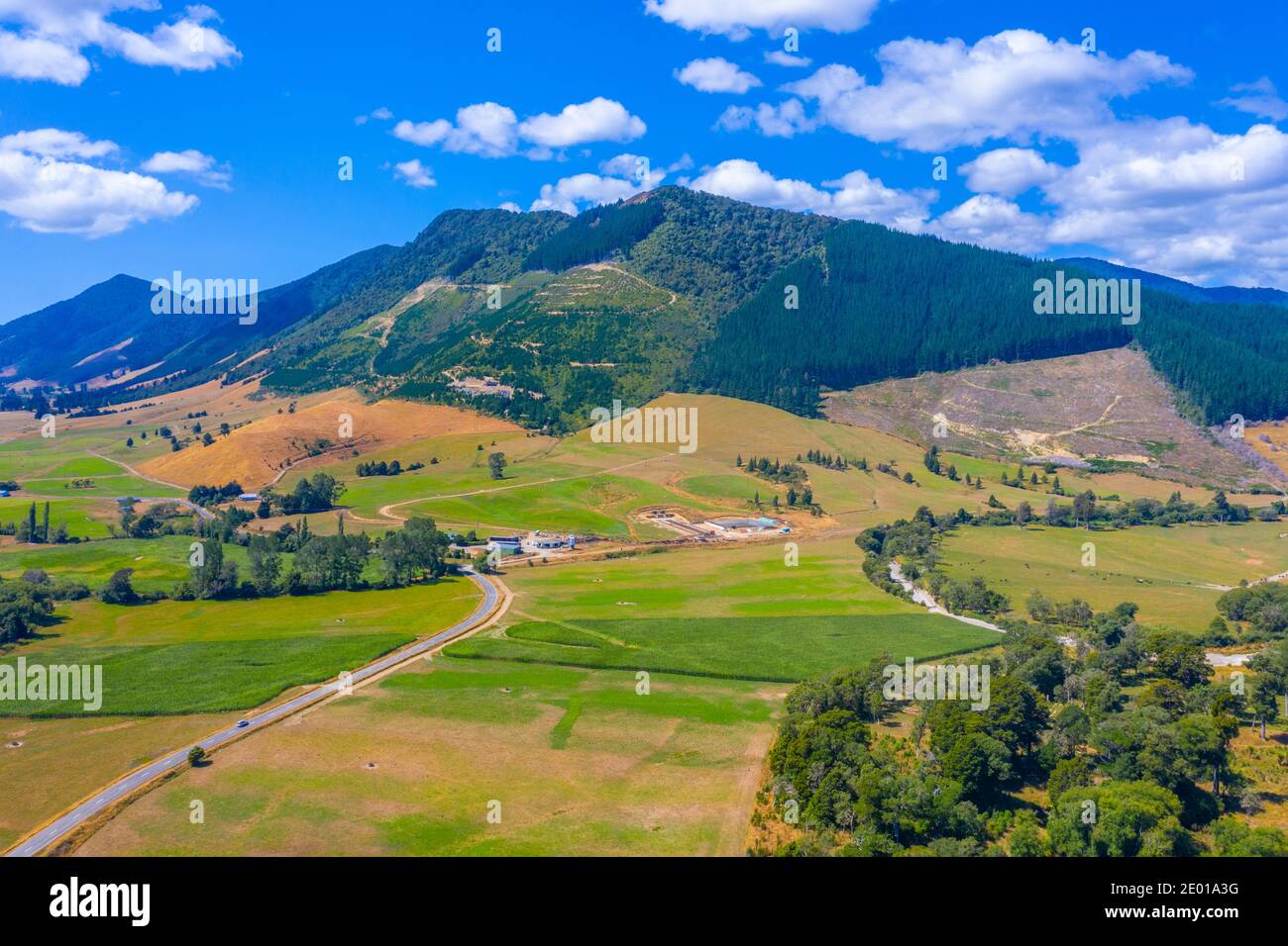 Aerial view of rural landscape of South Island in New Zealand Stock ...