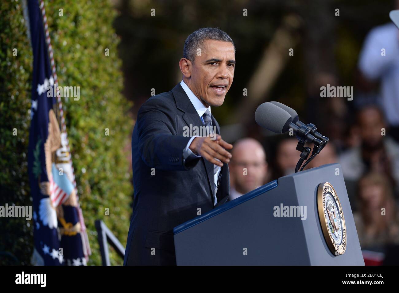 US President Barack Obama speaks on the economy at DreamWorks Animation ...