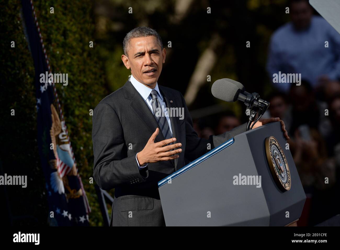 US President Barack Obama speaks on the economy at DreamWorks Animation ...