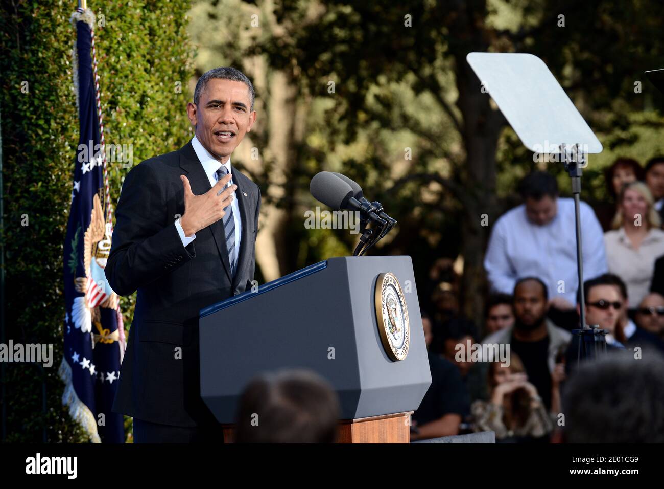 US President Barack Obama speaks on the economy at DreamWorks Animation ...