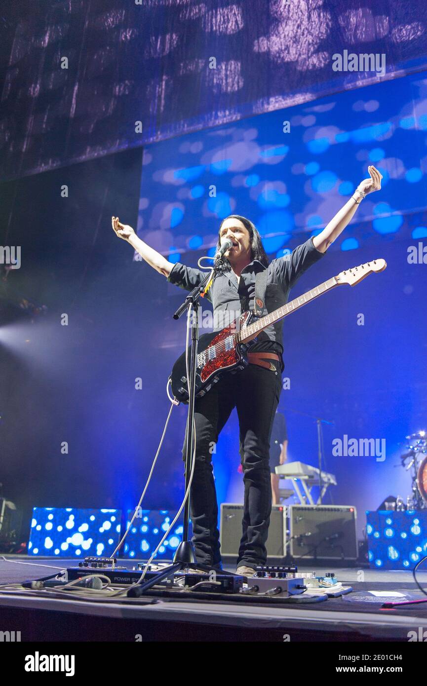 Placebo band performs during a concert held at the Arena in Geneva ...
