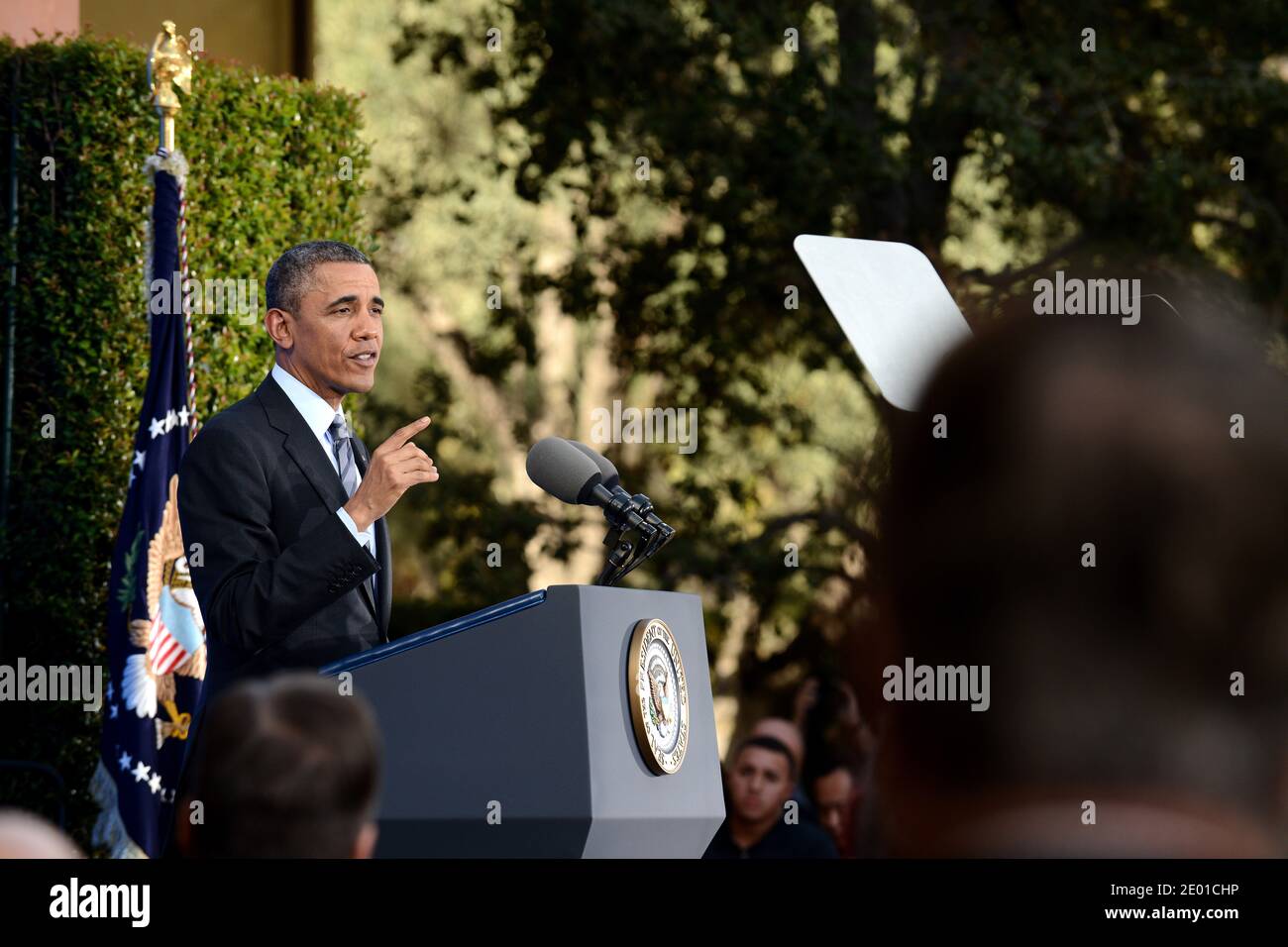 US President Barack Obama speaks on the economy at DreamWorks Animation ...