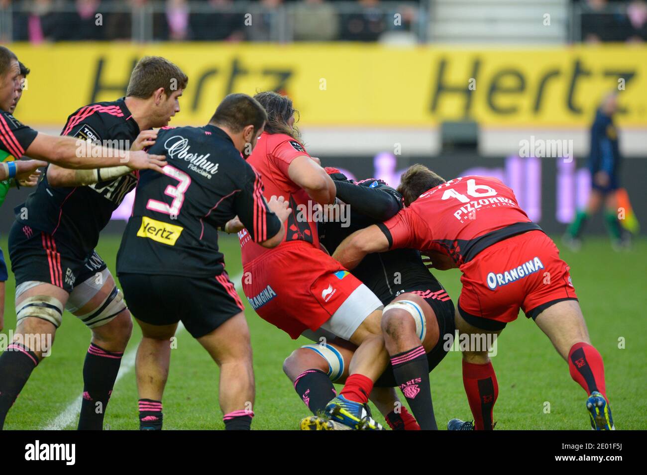 Stade Francais's Gerhard Mostert battles Toulon's Martin Cstrogiovanni ...