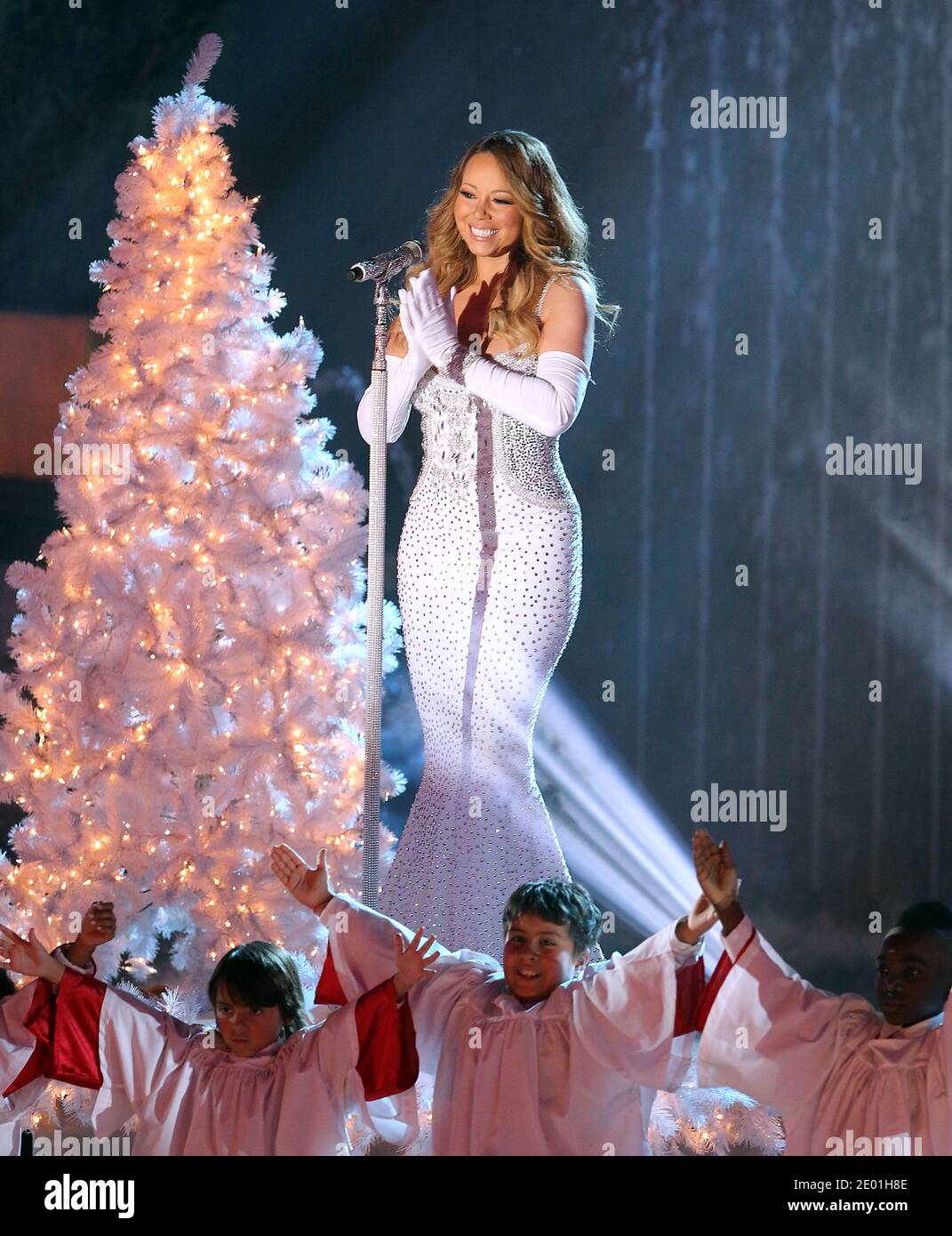 U.S singer Mariah Carey sings during pre-tape of The Christmas in ...