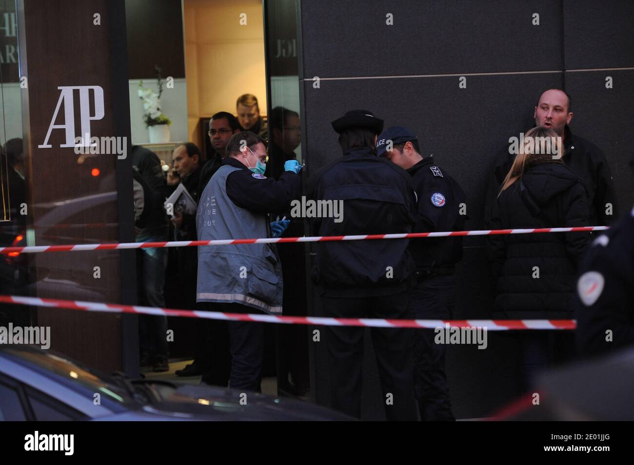 General view of the scene where two armed robbers, a man and a woman ...