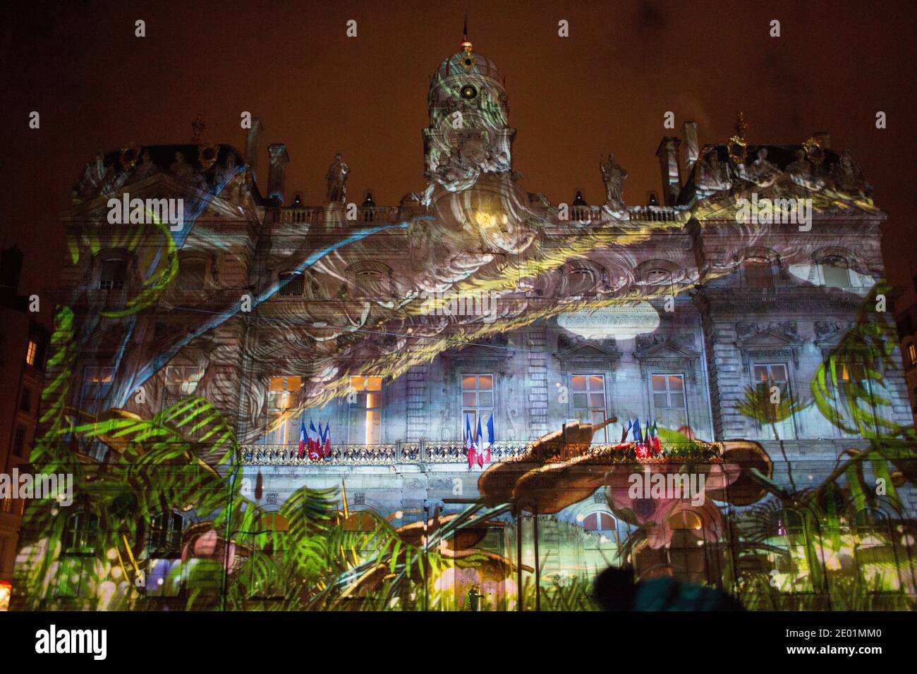 Lyon's town hall lightened for the Fete des Lumieres in Lyon, France on ...