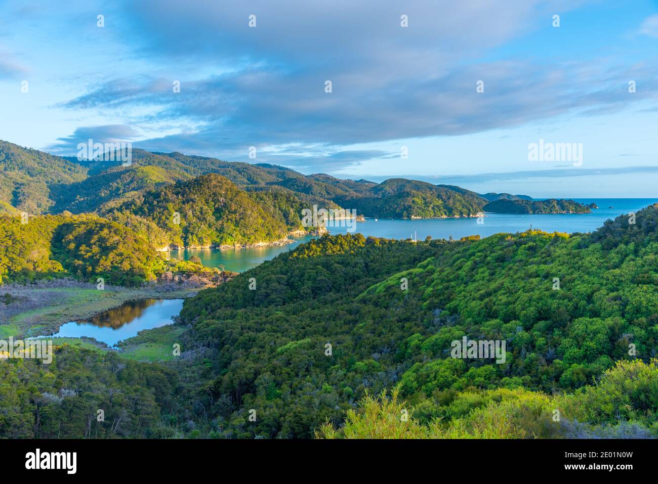Aerial view of Torrent bay at Abel Tasman national park in New Zealand ...
