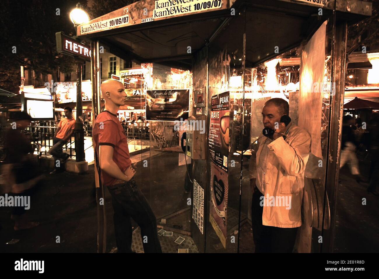 FRANCE / IIe-de-France/Paris/Man in phonebox at Bastille Square in ...