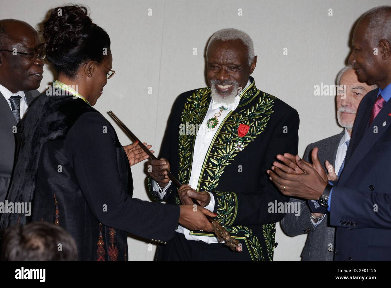 Ousmane Sow with Abdou Diouf and Marieme Sall, wife of the Senegalese ...