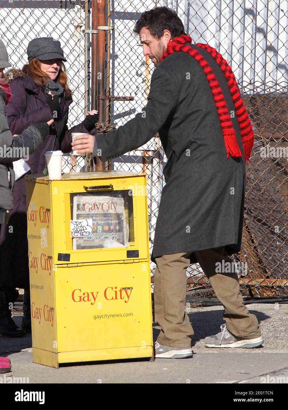 U.S actors Adam Sandler and Melonie Diaz are filming a exterior scene ...