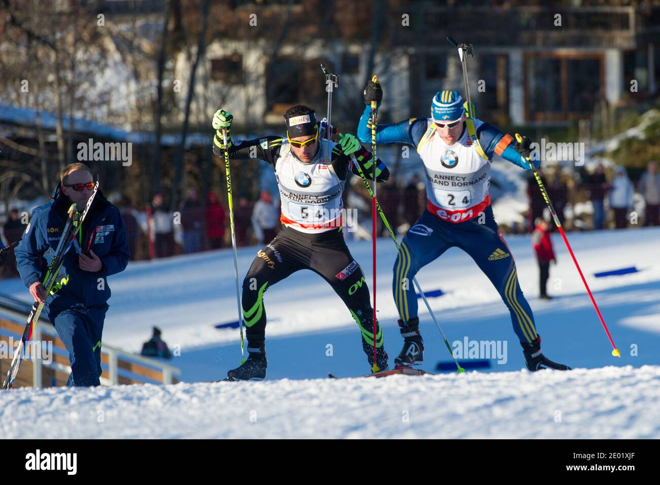 Martin Fourcade of Team France competes during the men 4 x 7.5km relay ...