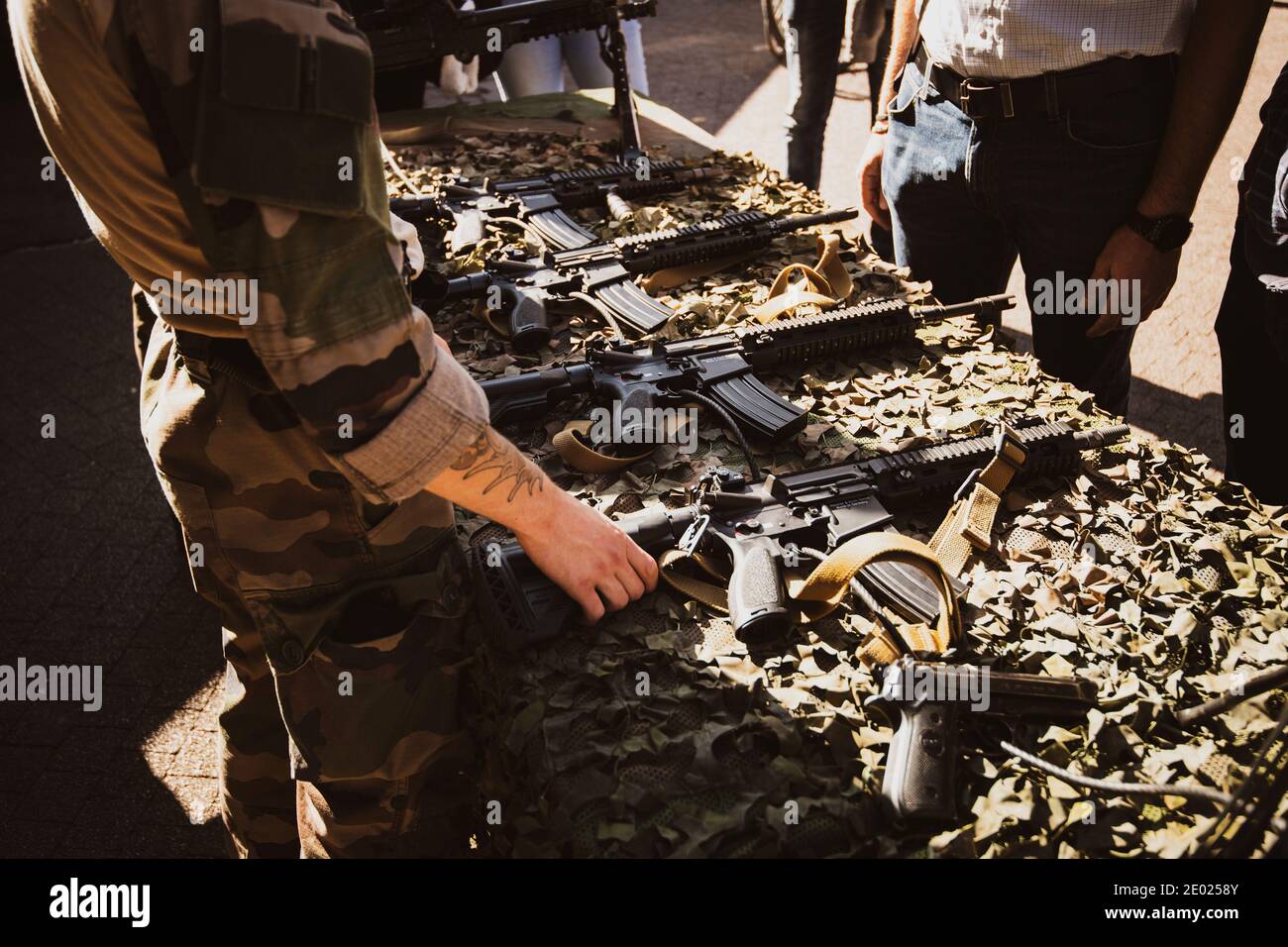 Army soldier action rifle holding military standing war hi-res stock ...