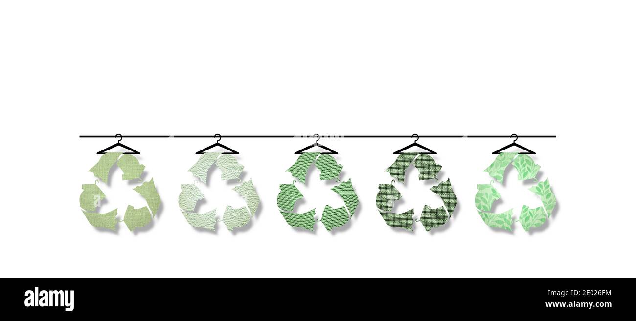 Recycle clothes icons on hanger, sustainable fashion reduce waste ...