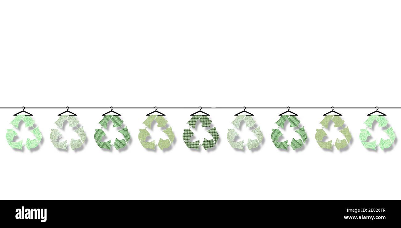 Recycle clothes and textiles icon on hanger, sustainable fashion header ...