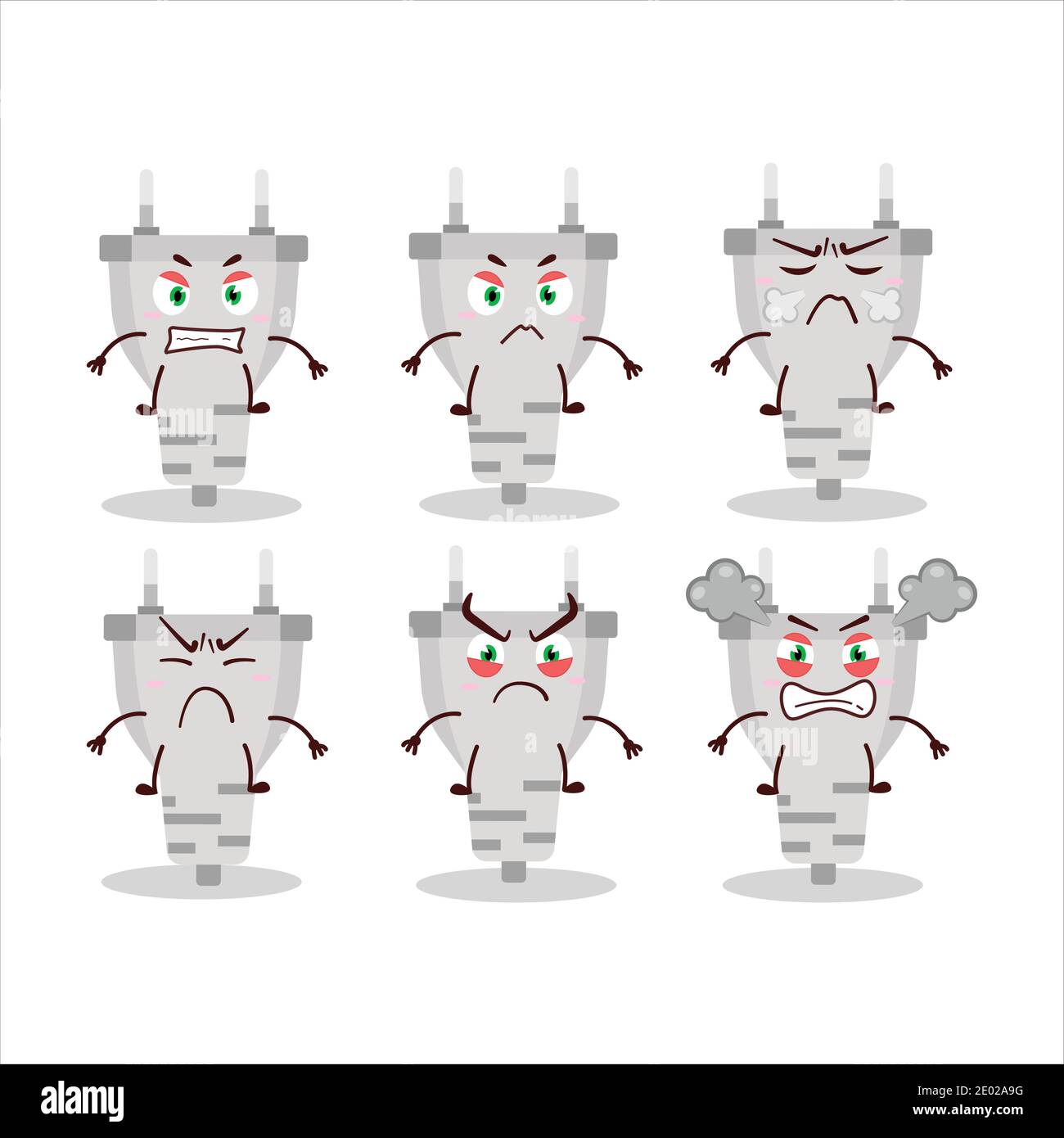 White plug cartoon character with various angry expressions. Vector ...