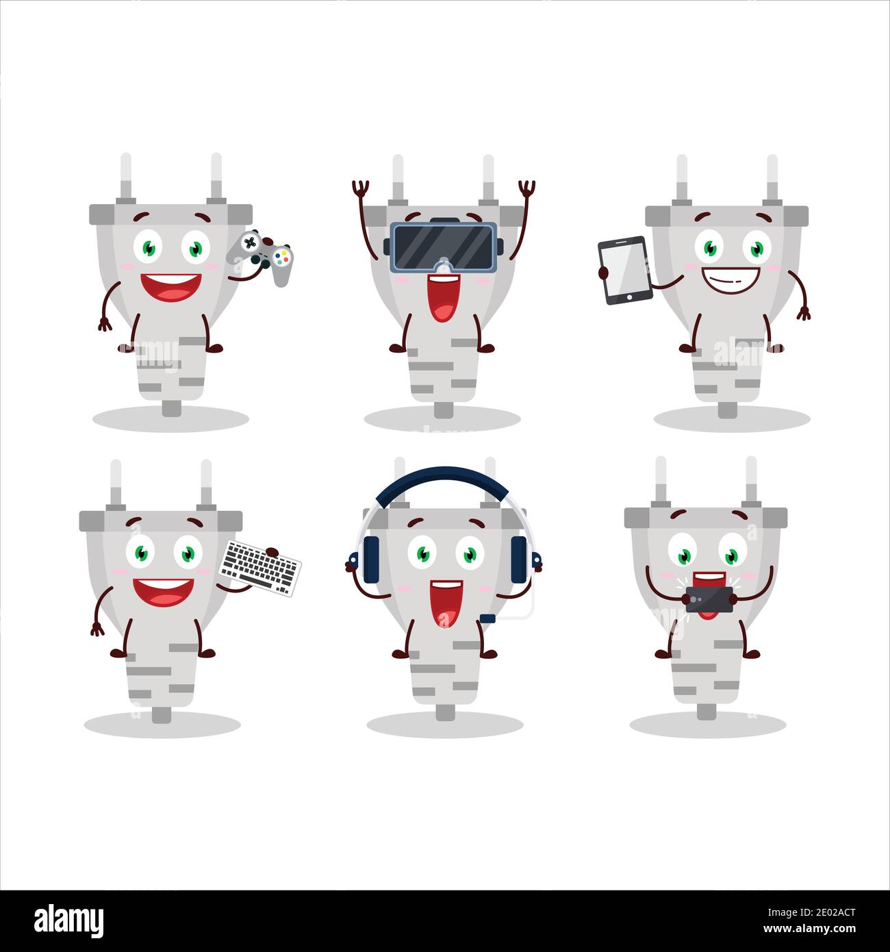White plug cartoon character are playing games with various cute ...
