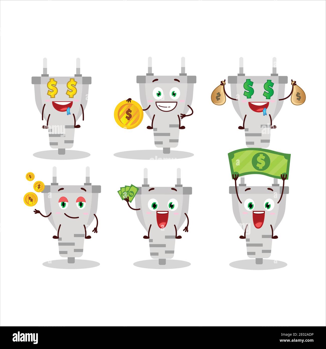 White plug cartoon character with cute emoticon bring money. Vector ...