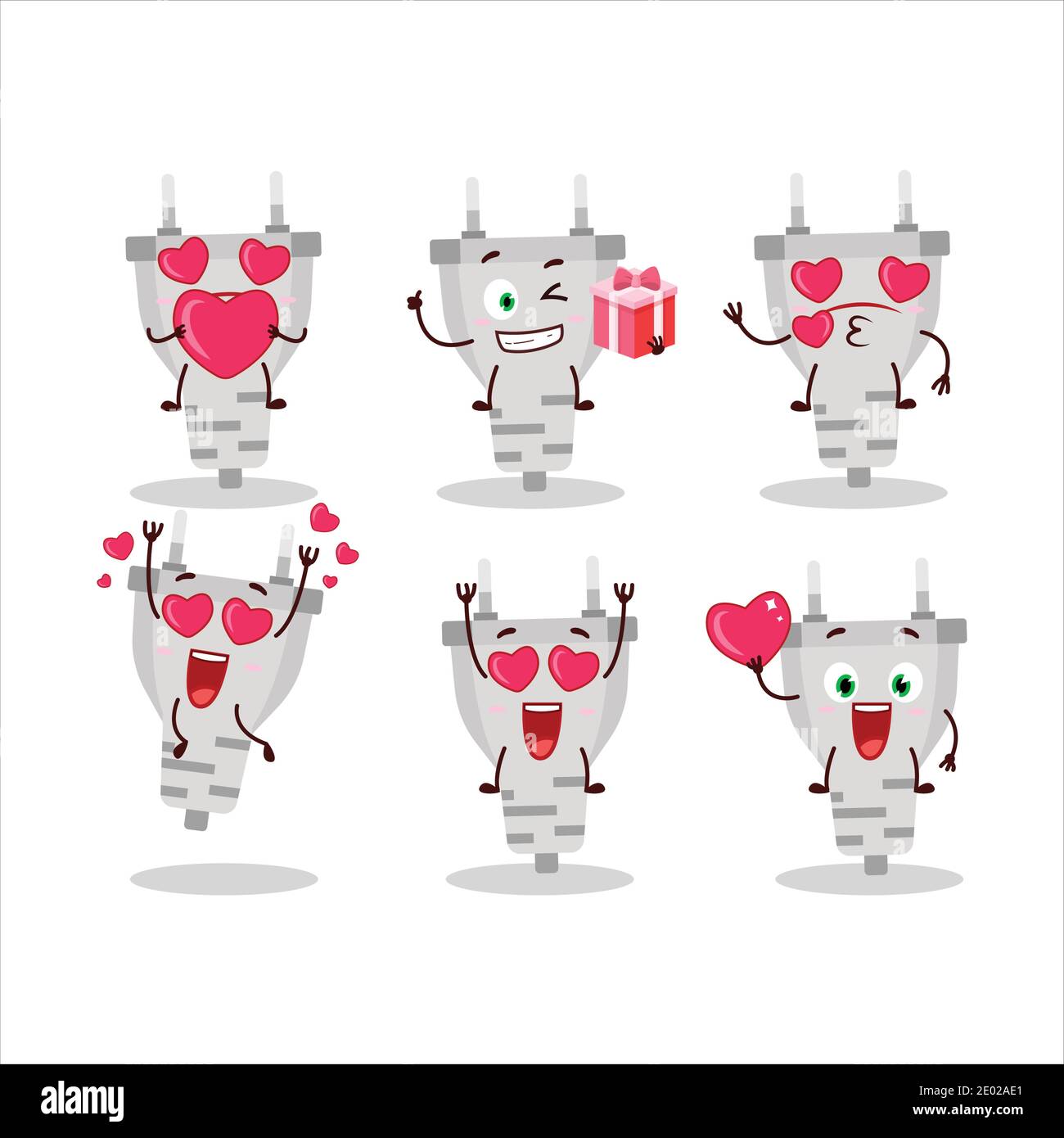 White plug cartoon character with love cute emoticon. Vector ...