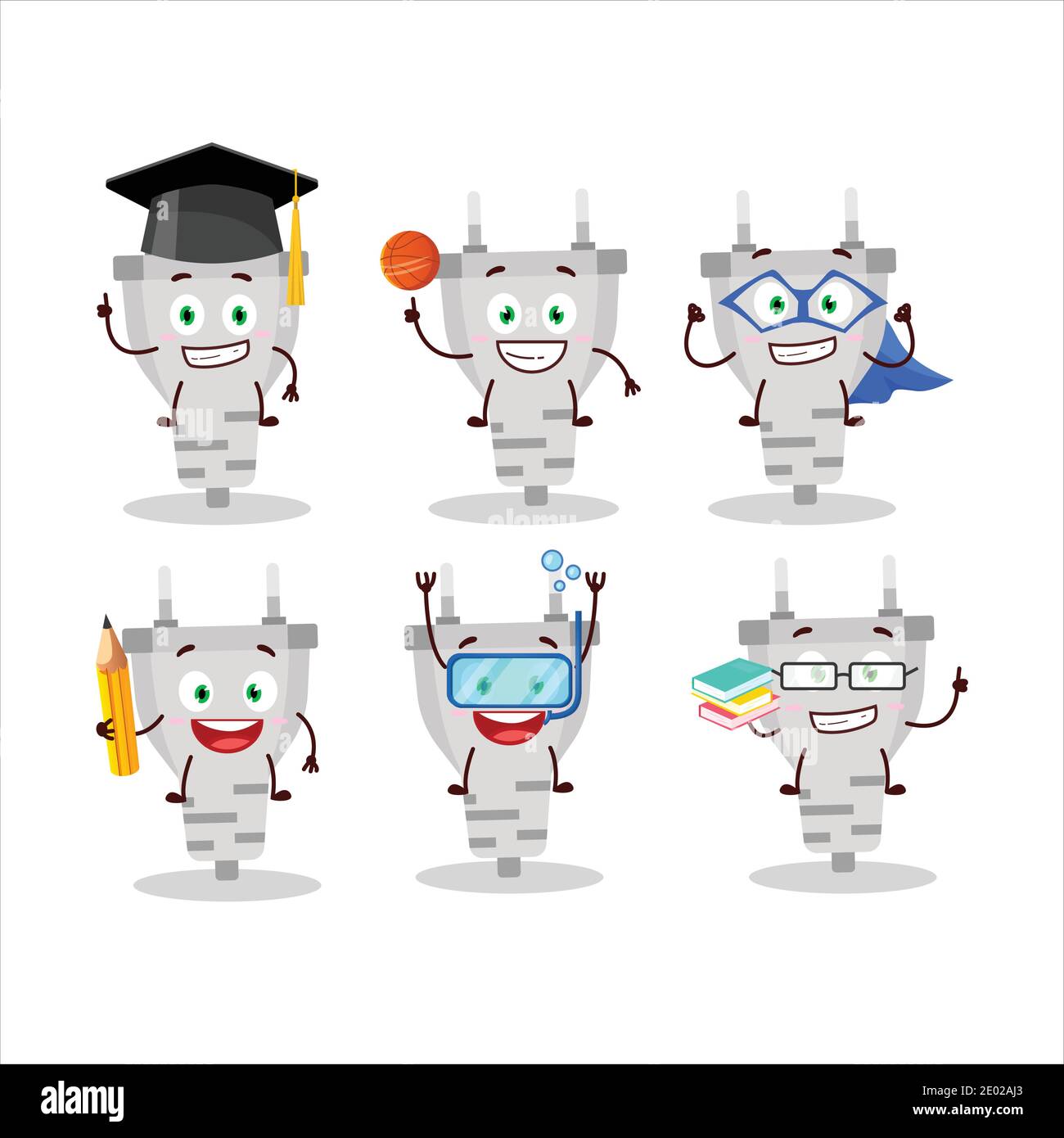 School student of white plug cartoon character with various expressions ...
