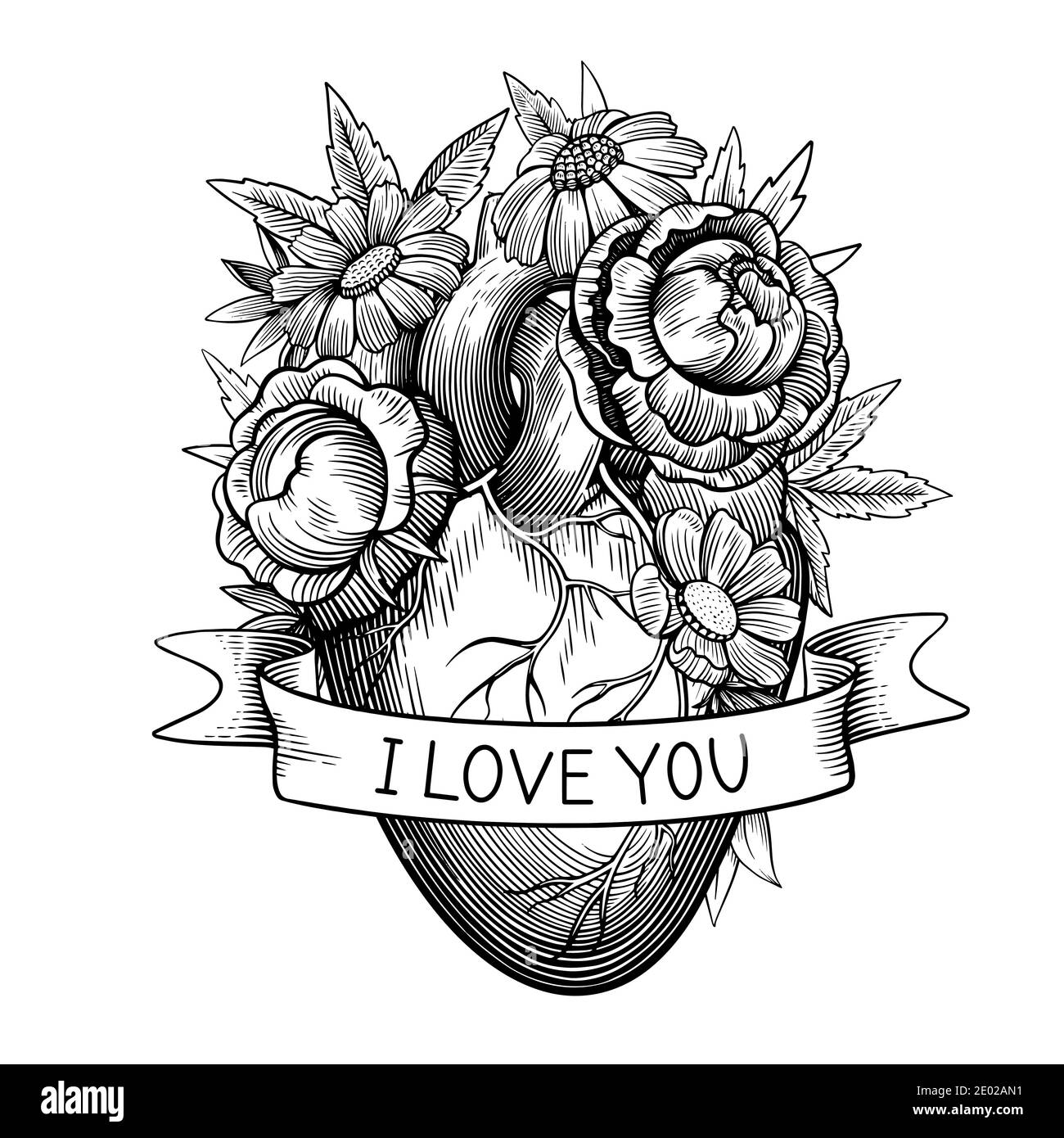 Hearts With Roses And Ribbons Drawings