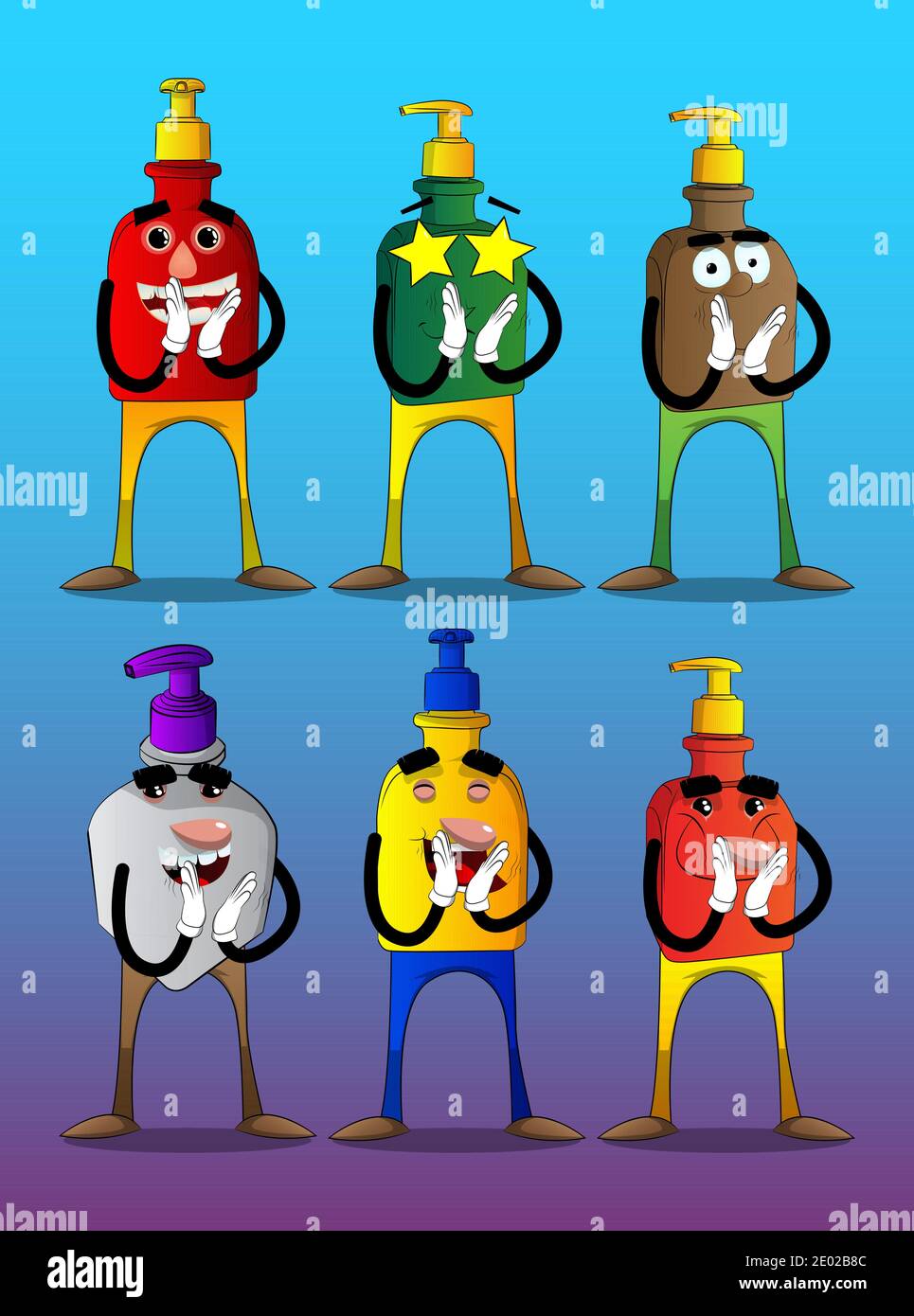 Cartoon bottle of hand sanitizer gel for hygiene with face with ...