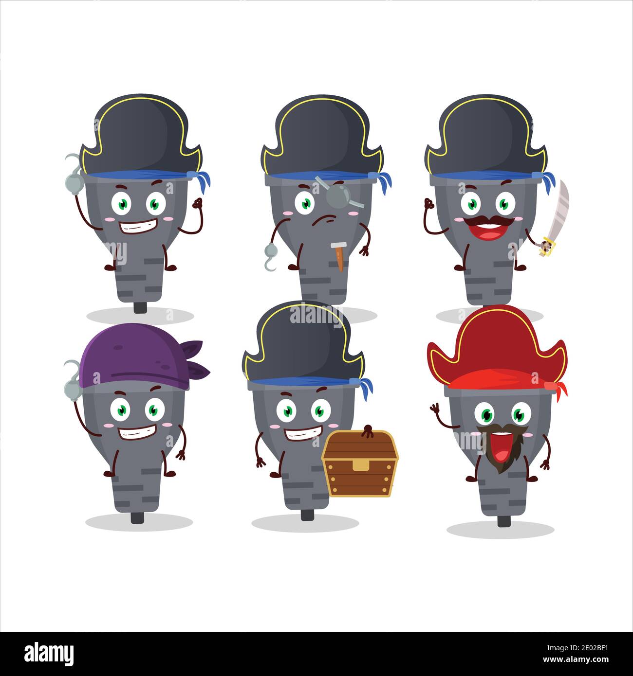 Cartoon character of black plug with various pirates emoticons. Vector ...