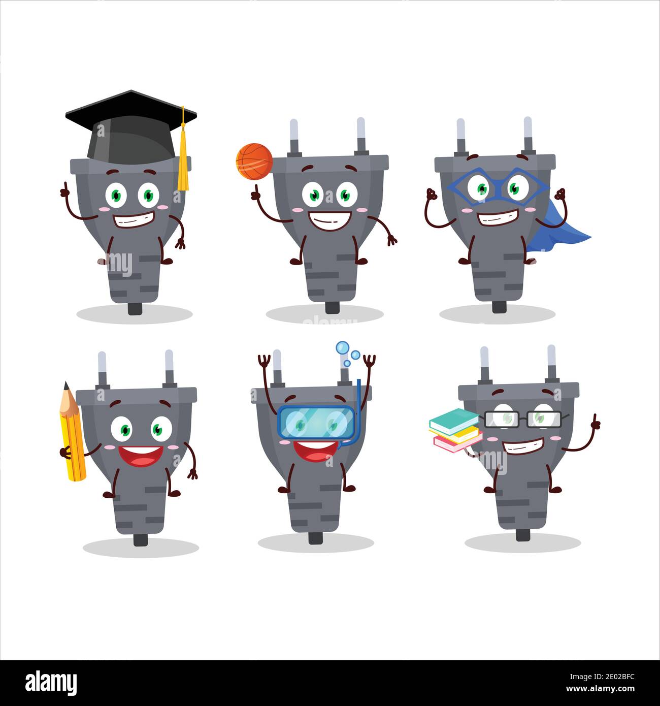 School student of black plug cartoon character with various expressions ...