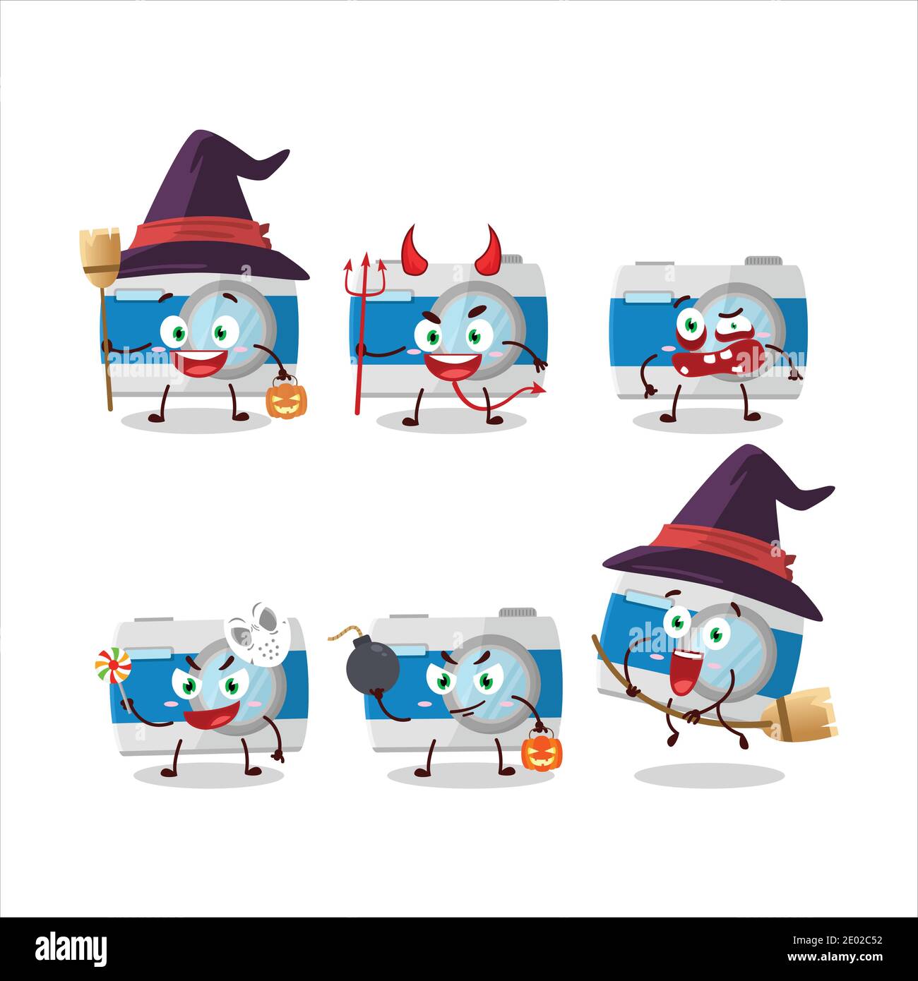 Halloween expression emoticons with cartoon character of pocket camera ...