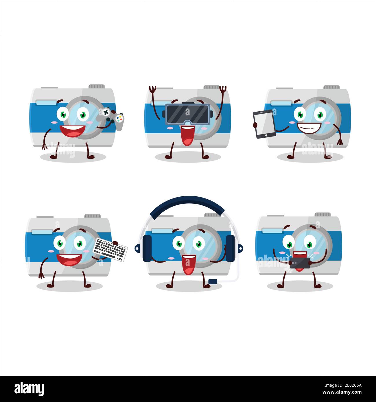 Pocket camera cartoon character are playing games with various cute ...