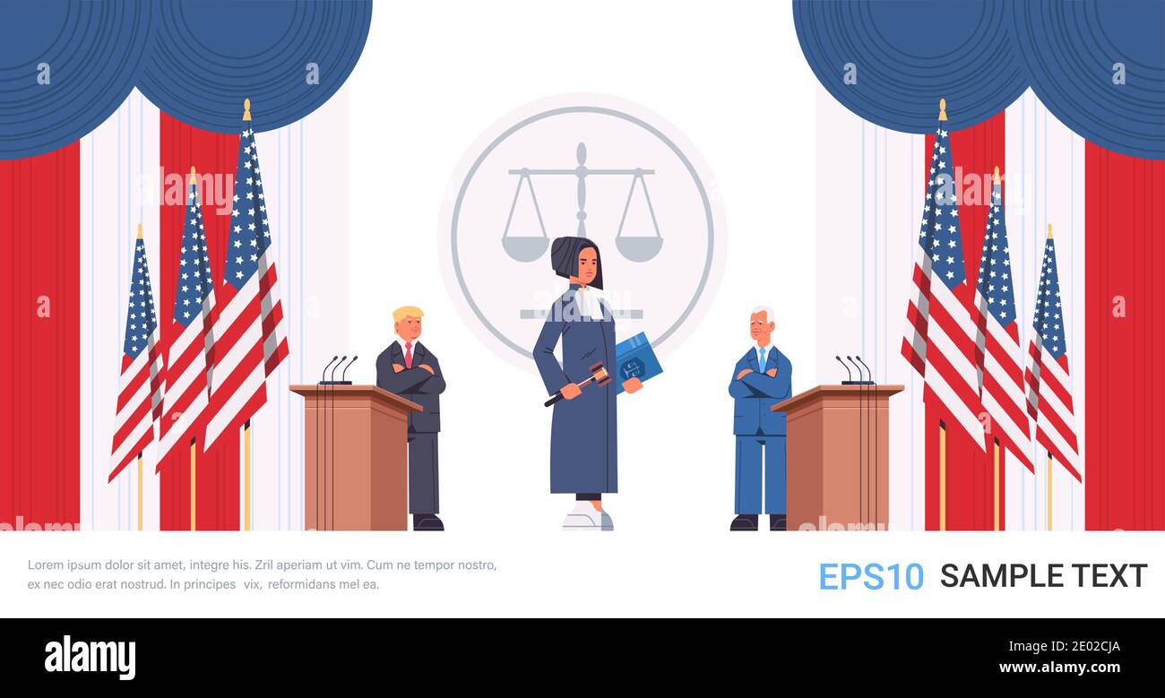 judge woman standing in front of men republican and democrat United ...